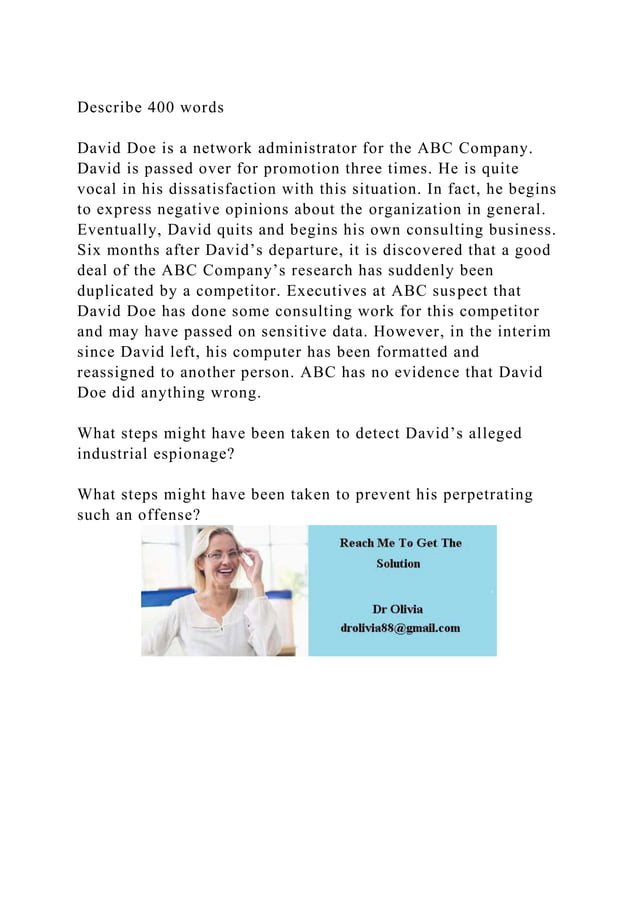 Describe 400 wordsDavid Doe is a network administrator for the A | PDF