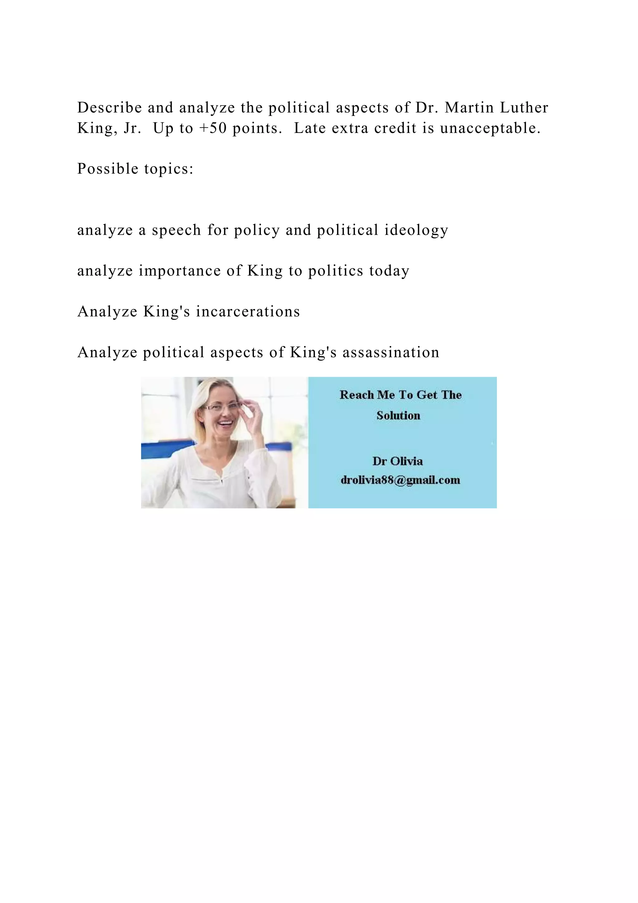 Describe and analyze the political aspects of Dr. Martin Luther King | PDF