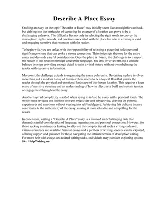 Describe A Place Essay. ️ Descriptive essay on a place. How to Write a ...