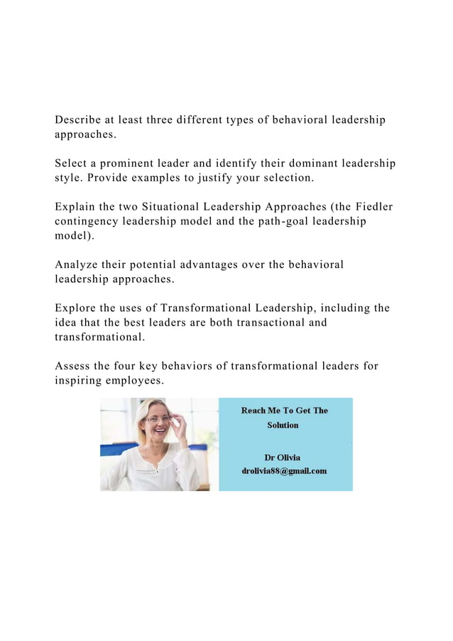 Describe at least three different types of behavioral leadersh | DOCX
