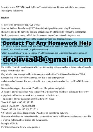 Describe how a NAT (Network Address Translator) works. Be sure to in.pdf