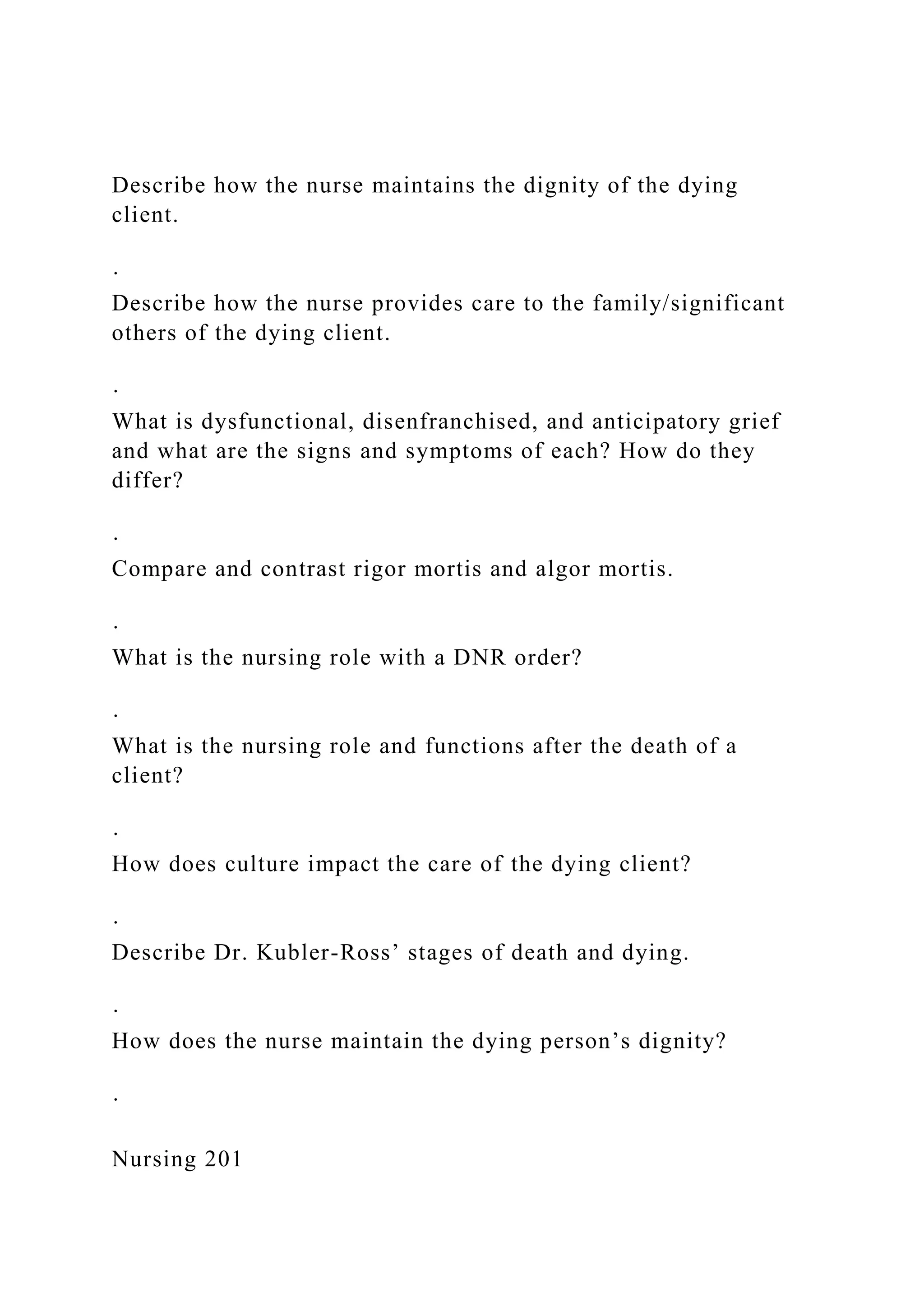 Describe how the nurse maintains the dignity of the dying client..docx