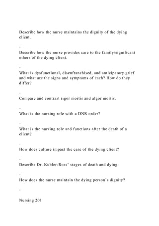 Describe how the nurse maintains the dignity of the dying client..docx