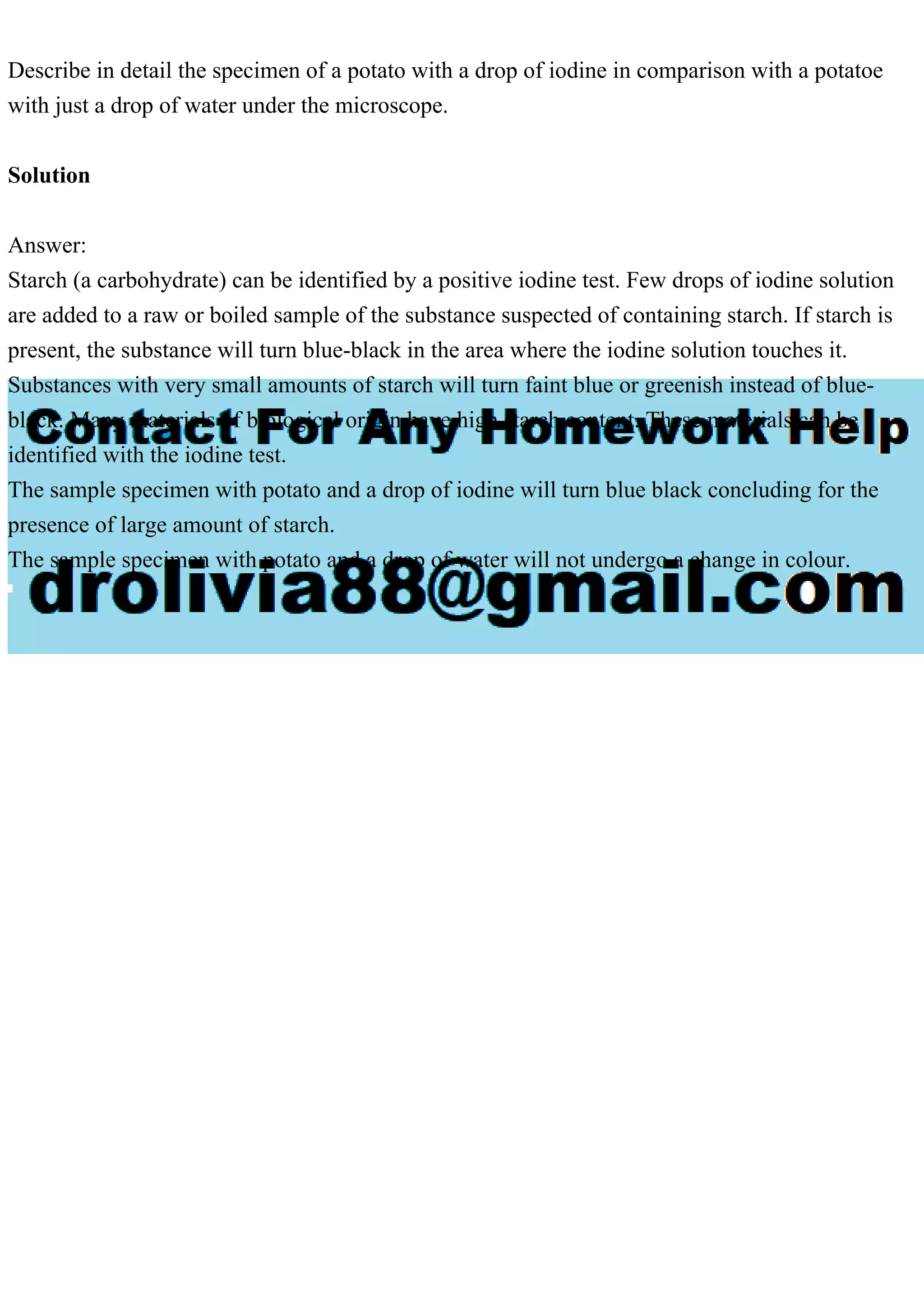 Describe in detail the specimen of a potato with a drop of iodine in.pdf
