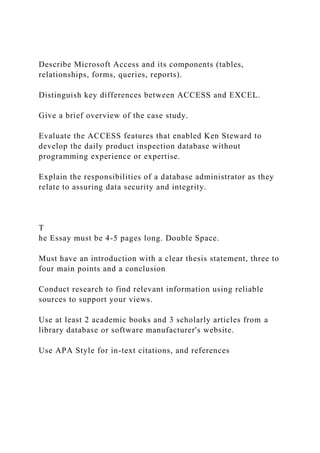 Describe Microsoft Access and its components (tables, relationship.docx