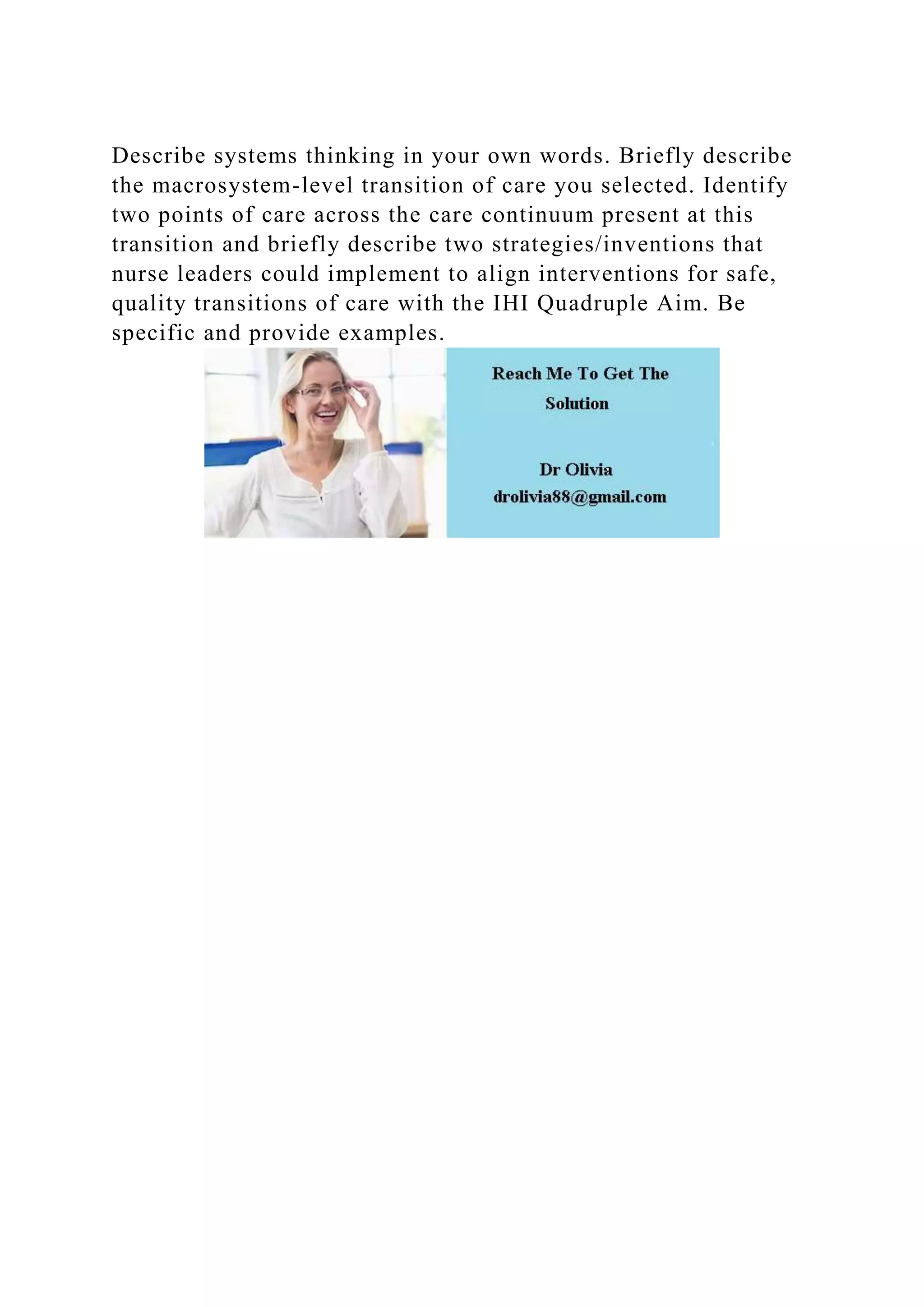 Describe systems thinking in your own words. Briefly describe the ma.docx | Healthcare Industry ...