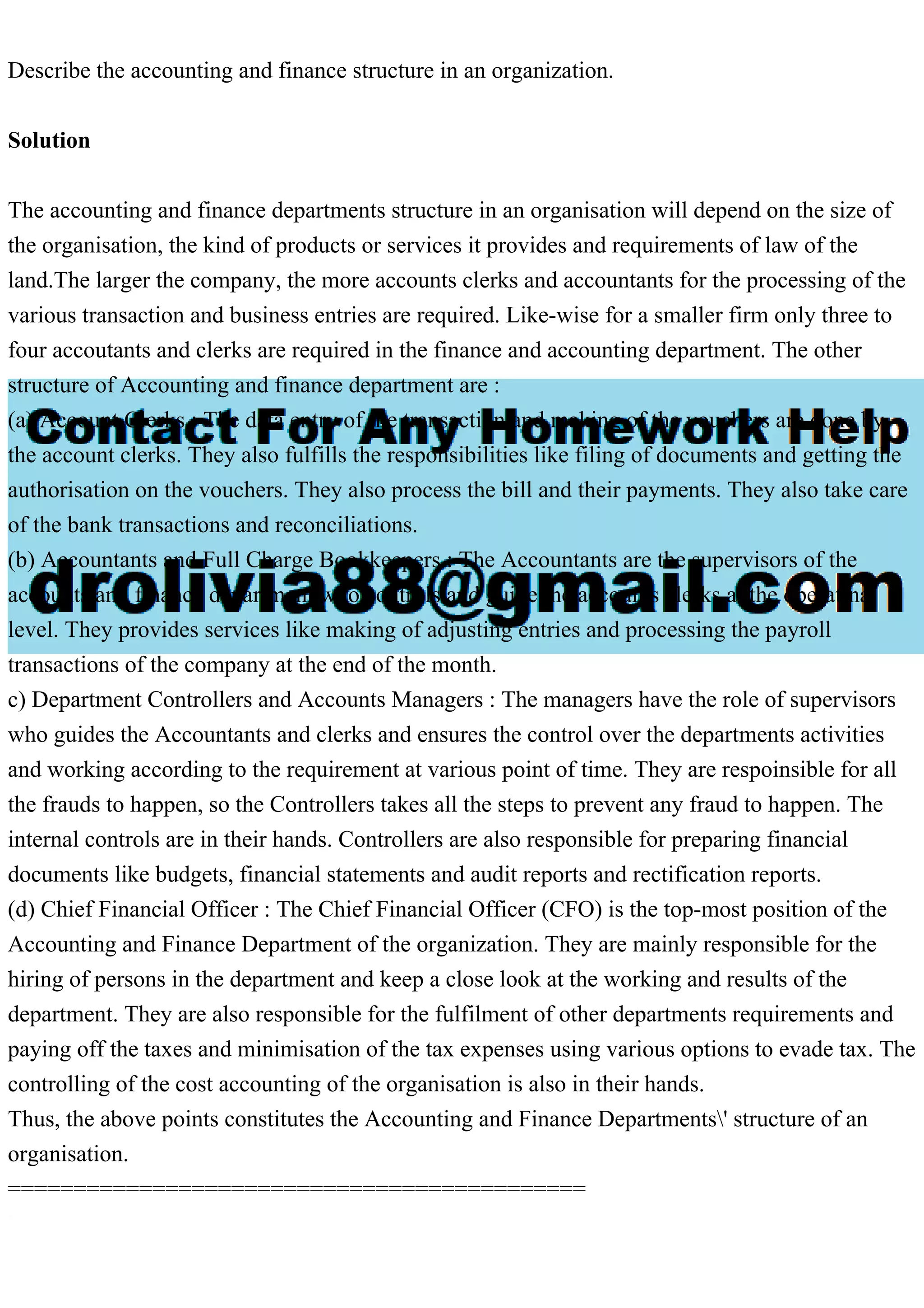 Describe the accounting and finance structure in an organization..pdf