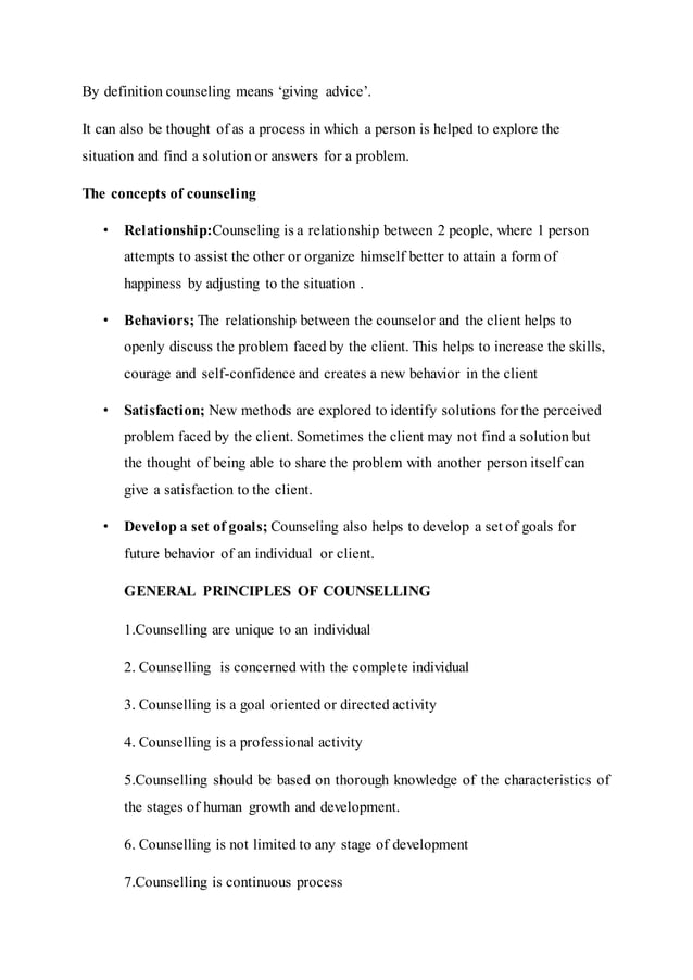 concepts and principles of counseling that should be known by the ...