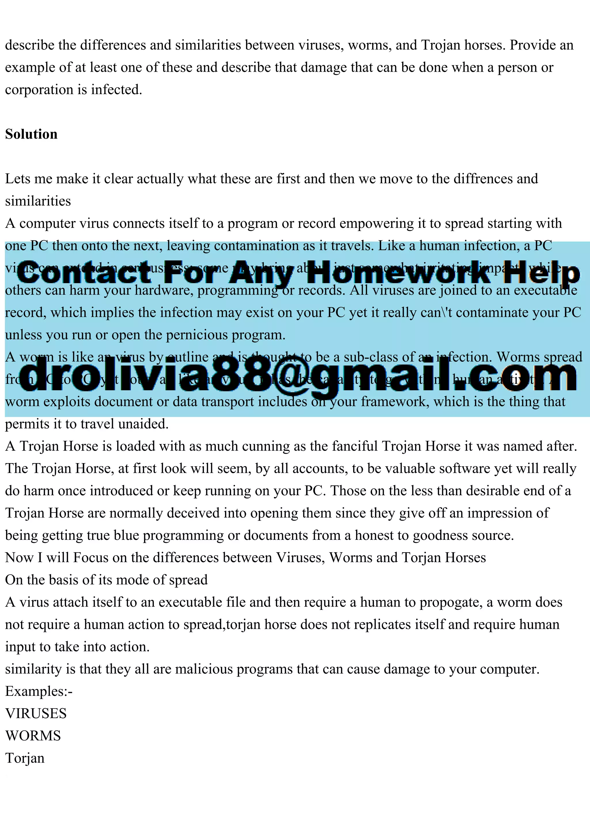 Describe The Differences And Similarities Between Viruses Worms An Pdf