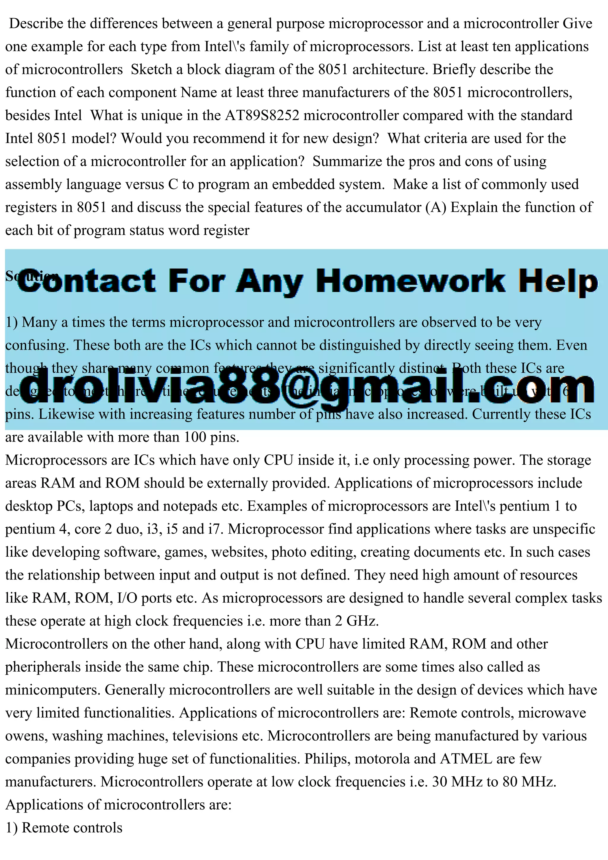 Describe the differences between a general purpose microprocessor and.pdf