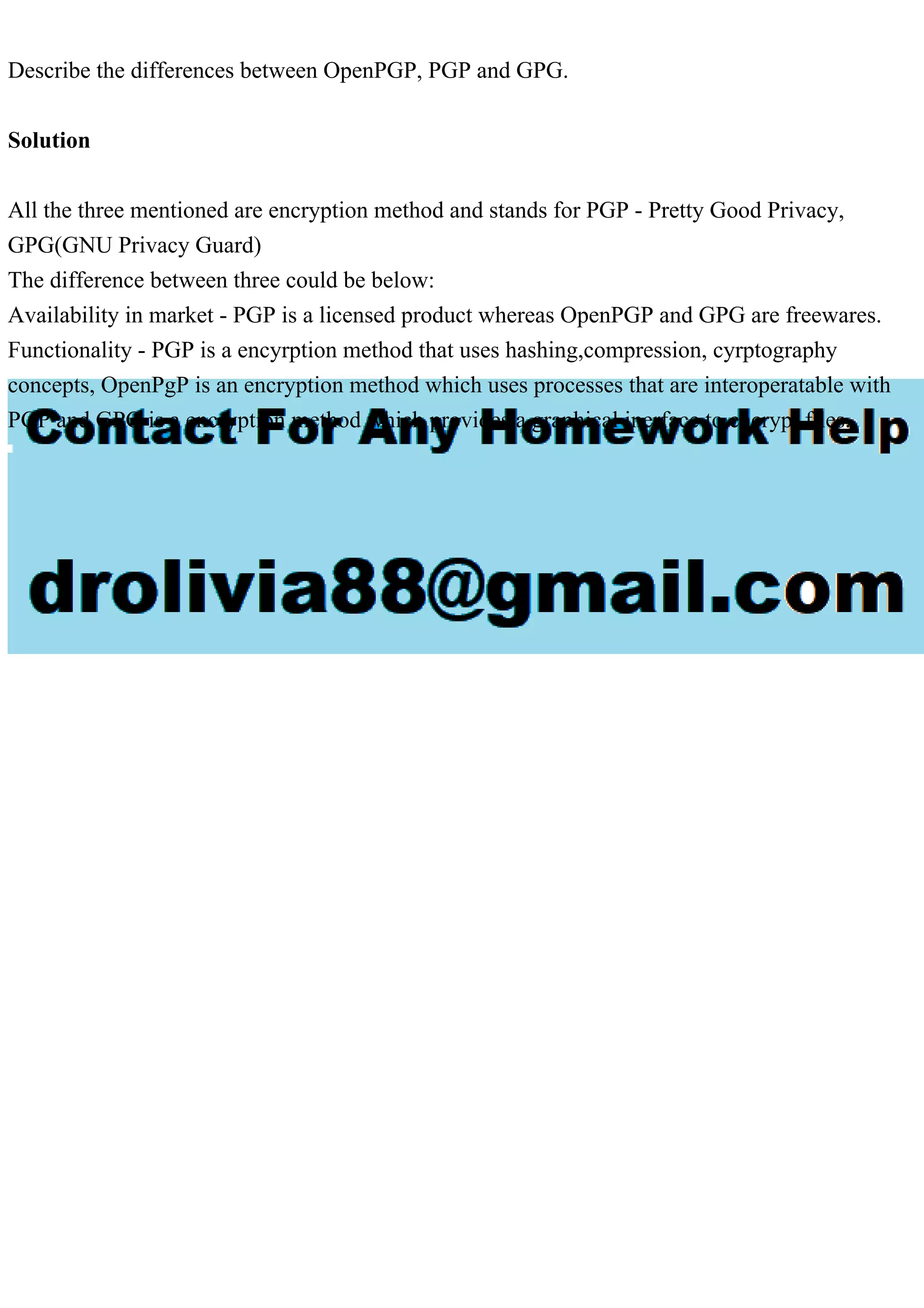Describe The Differences Between Openpgp Pgp And Gpgsolutionpdf