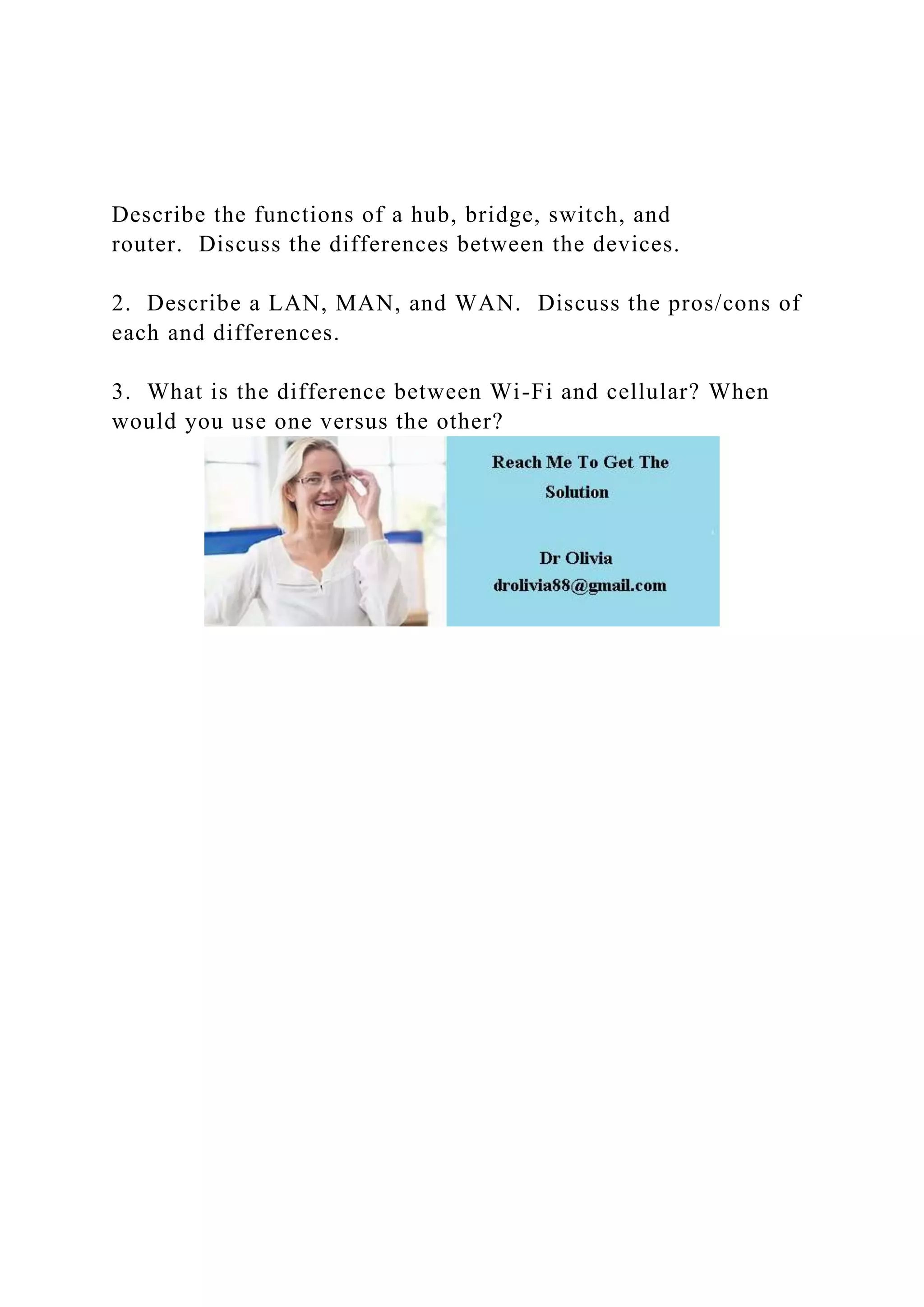 Describe the functions of a hub, bridge, switch, and router. Di | PDF