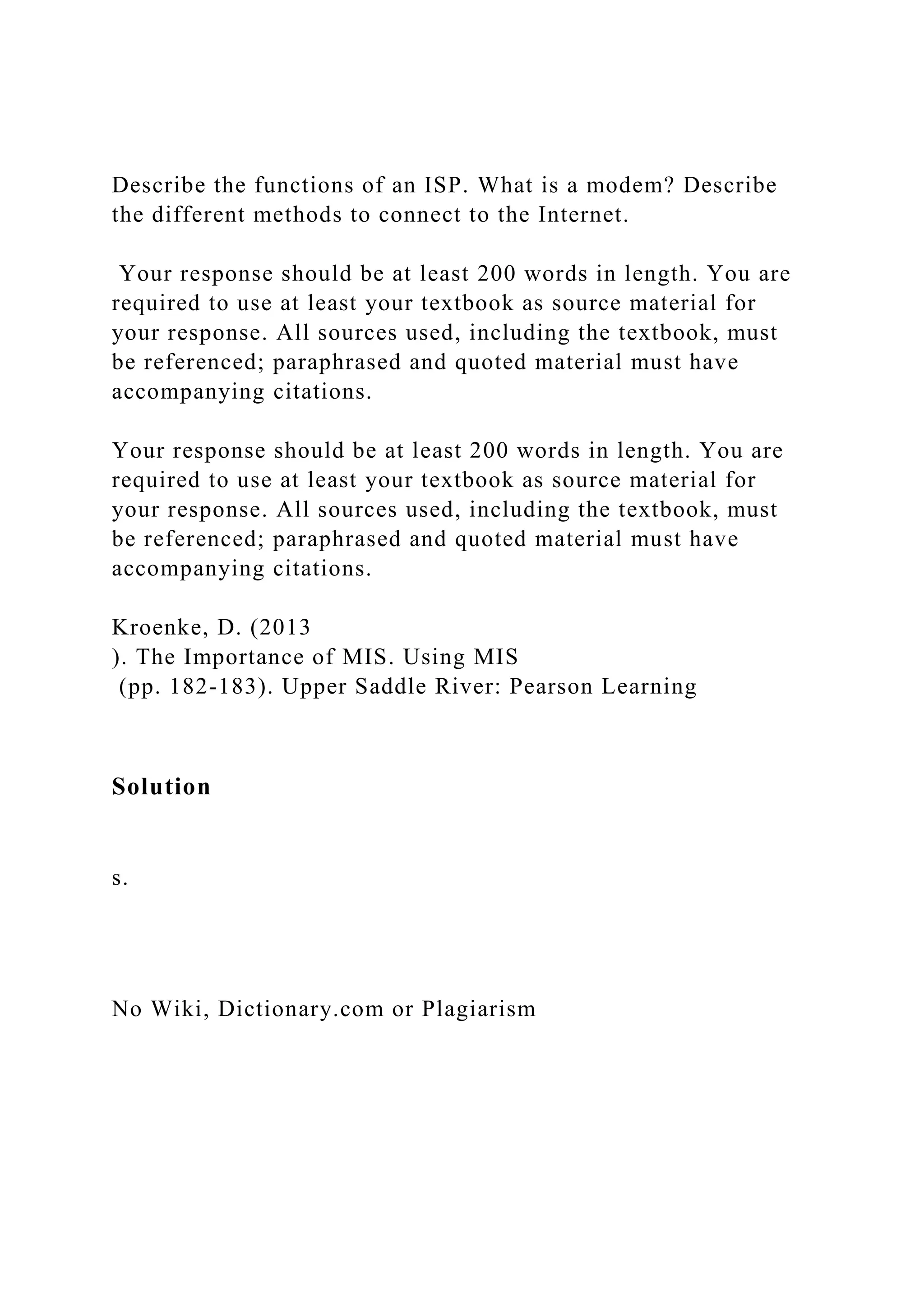 Describe the functions of an ISP. What is a modem Describe the di.docx