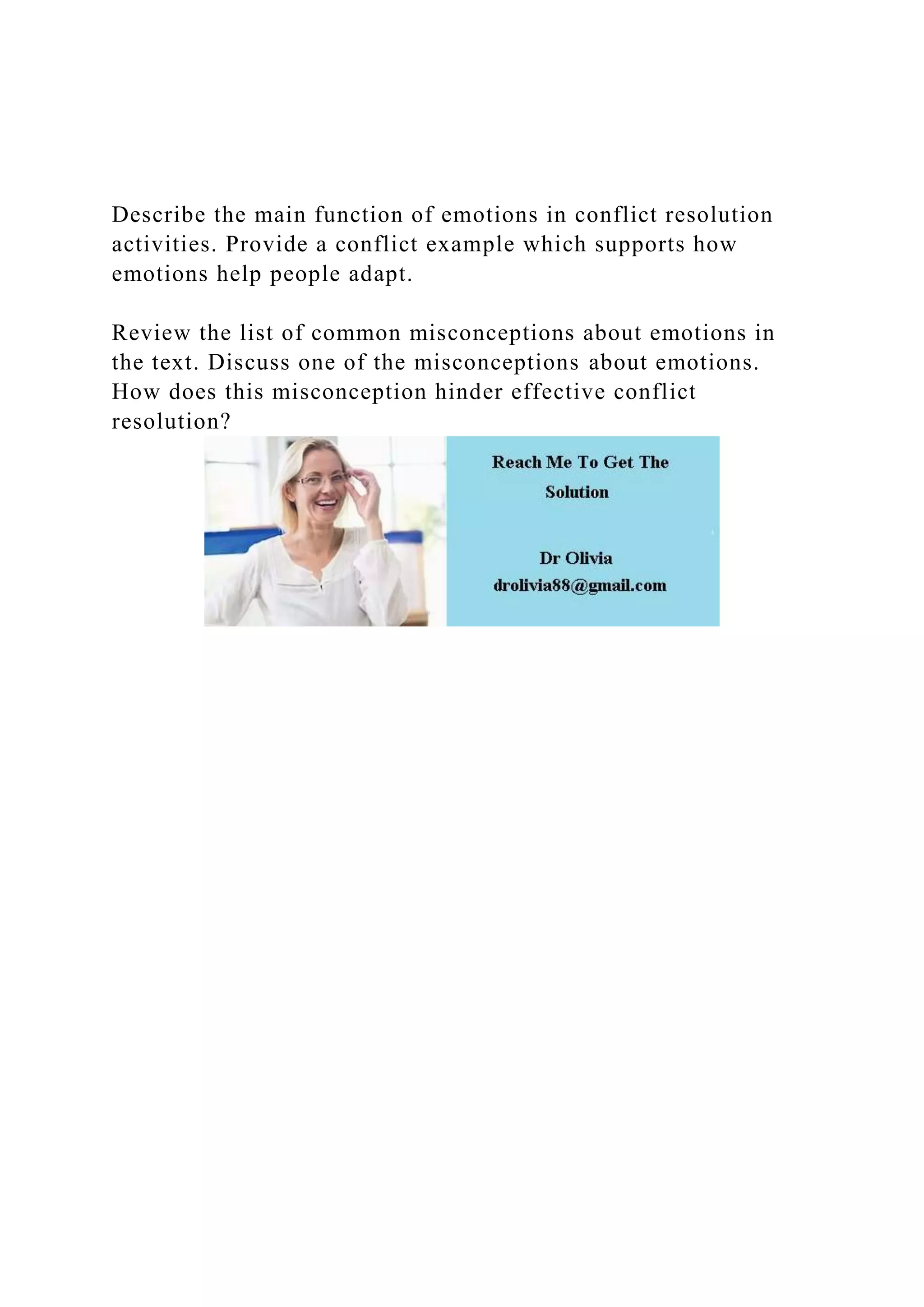 Describe the main function of emotions in conflict resolution ac.docx