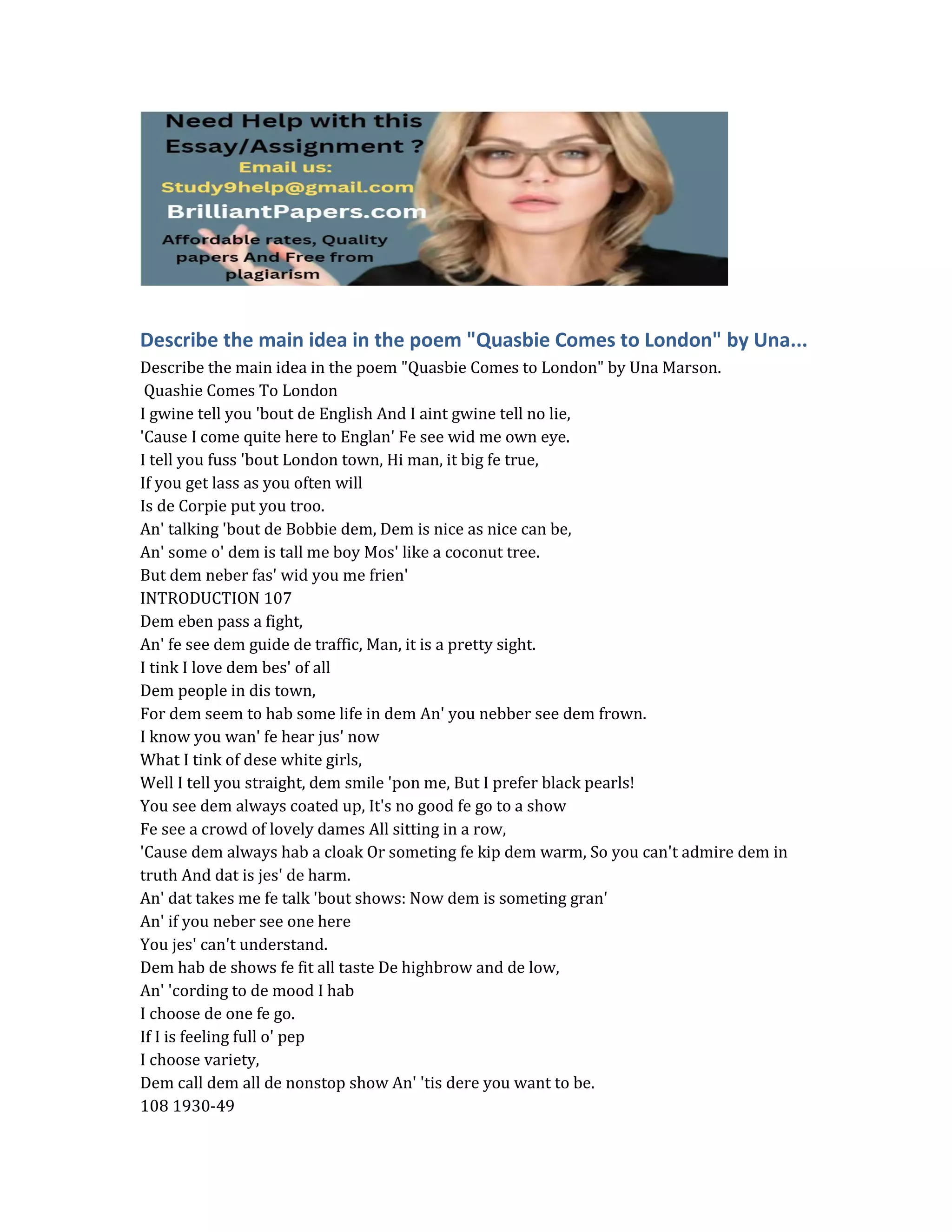 Describe the main idea in the poem Comes to by.pdf