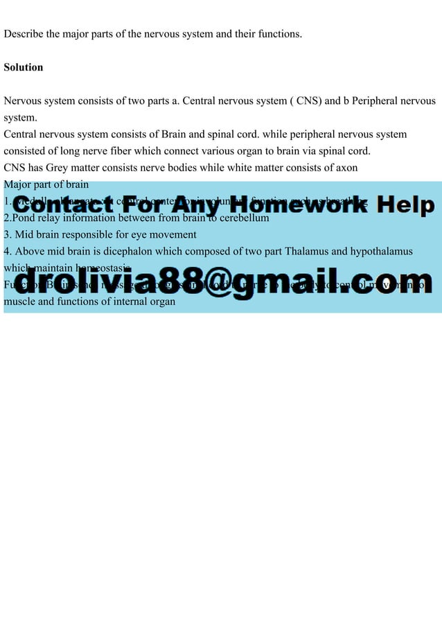 Describe the major parts of the nervous system and their functions..pdf