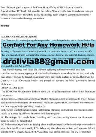 Describe the original purpose of the Clean Air Act Policy of 1963. E.pdf
