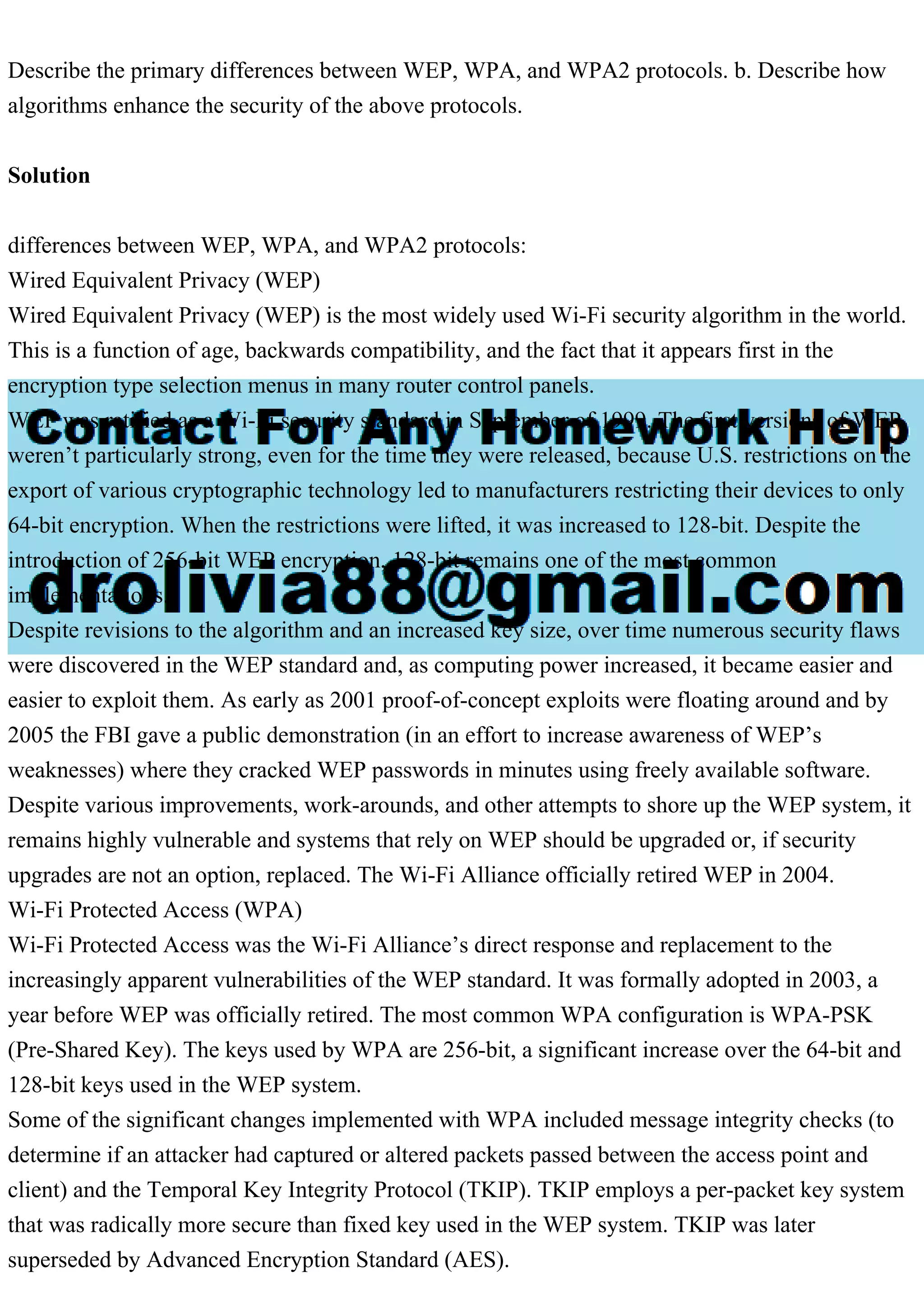 Describe the primary differences between WEP, WPA, and WPA2 protocol.pdf