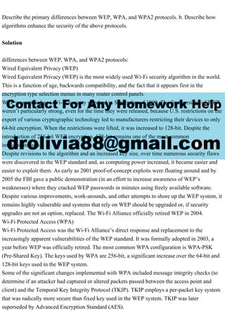 Describe the primary differences between WEP, WPA, and WPA2 protocol.pdf