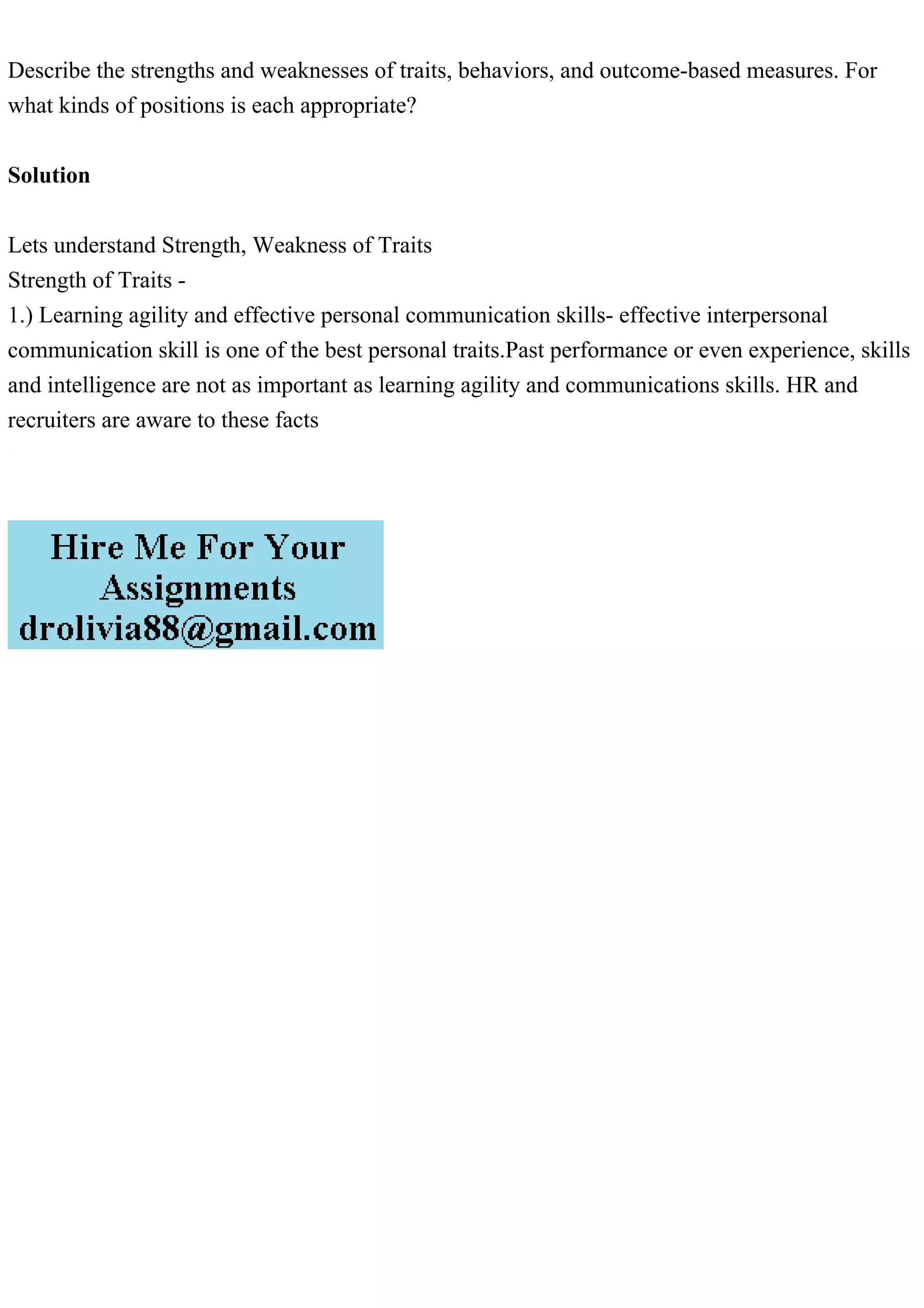 Describe the strengths and weaknesses of traits, behaviors, and outc.pdf