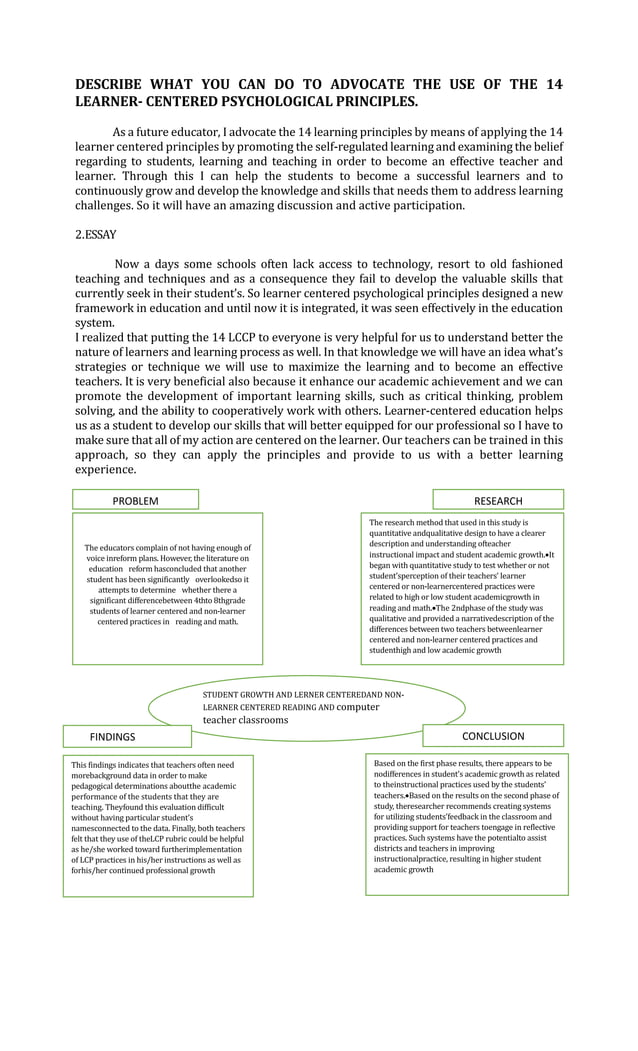 Describe what you can do to advocate the use of the 14 Learning ...