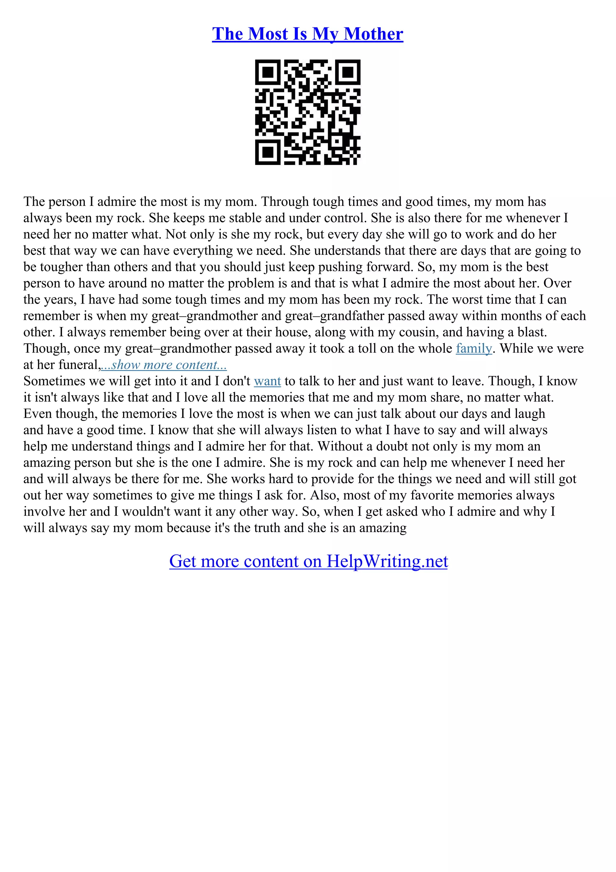 Describe Your Mom Essay | PDF