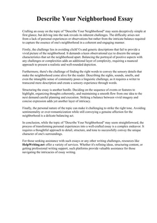 Describe Your Neighborhood Essay.pdf | Homework and Study | Education