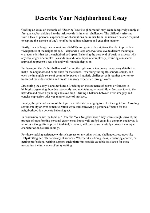 Describe Your Neighborhood Essay.pdf | Homework and Study | Education