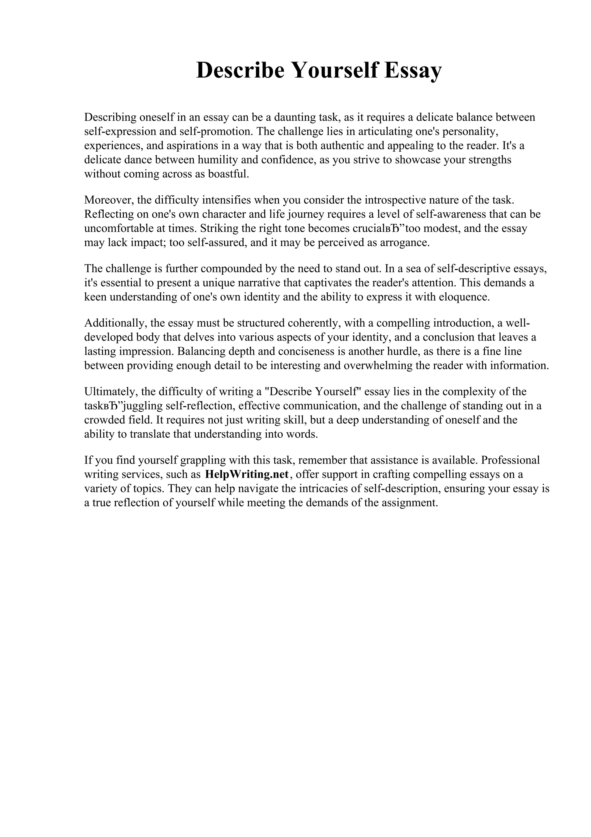 Describe Yourself Essay | PDF