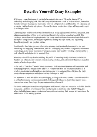 Describe Yourself Essay Examples. Riggs College of Allied Health | PDF ...