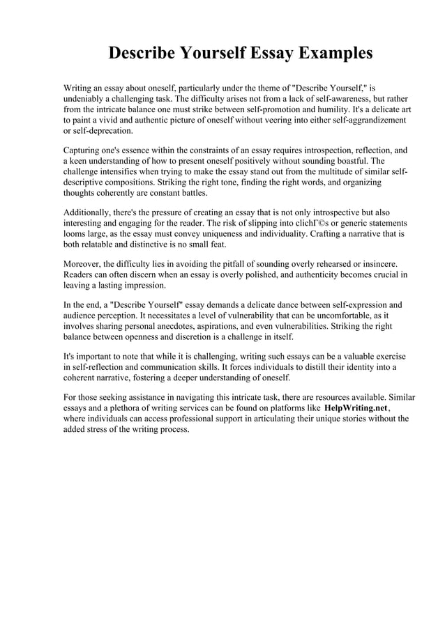 Describe Yourself Essay Examples. Riggs College of Allied Health | PDF ...