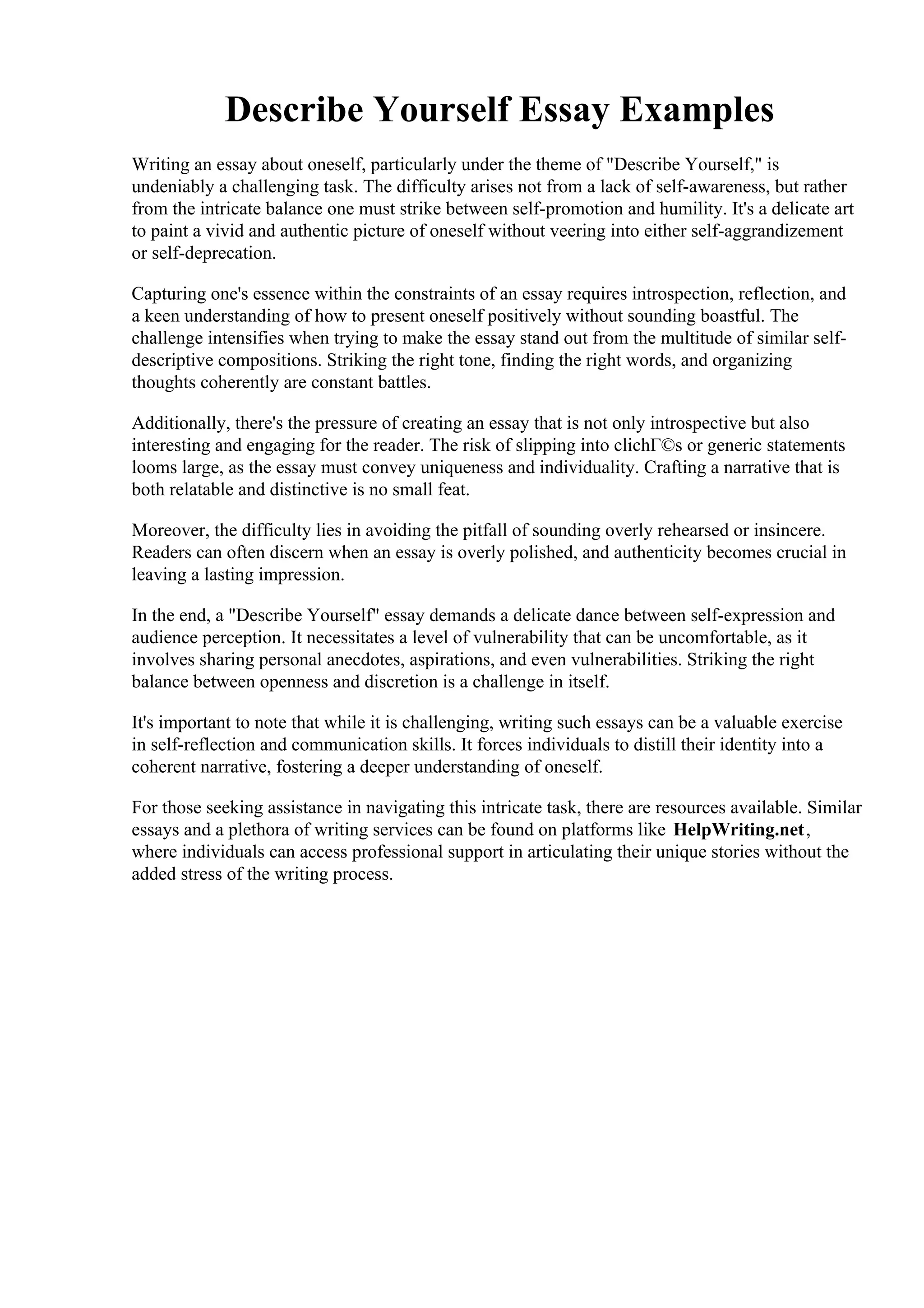 Describe Yourself Essay Examples | PDF