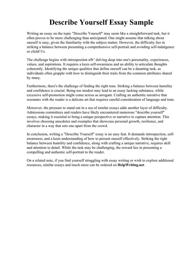 Describe Yourself Essay Sample | PDF