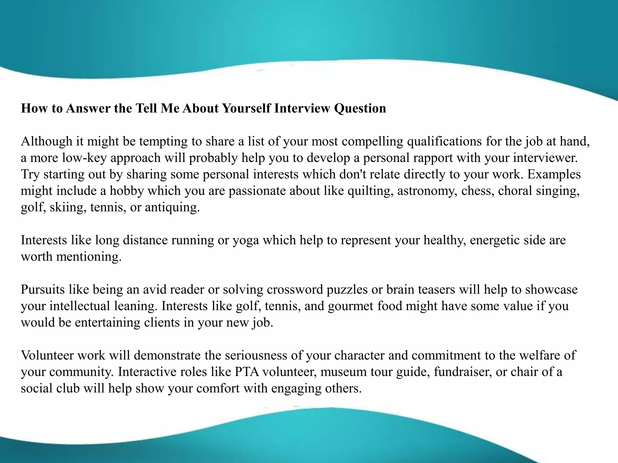 Describe yourself interview question sample answer | PPTX