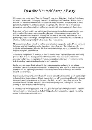 Describe Yourself Sample Essay | PDF