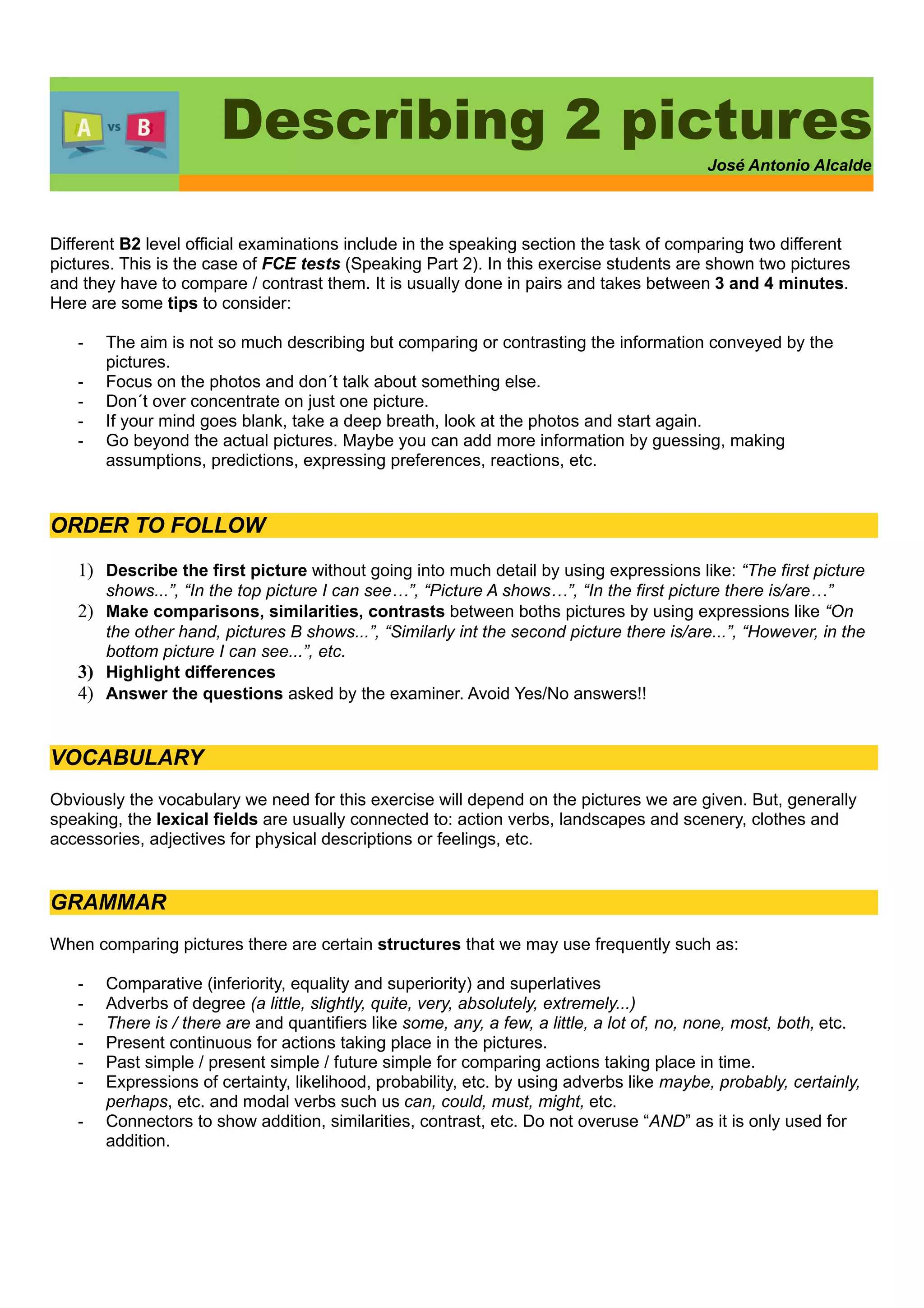 Describing two pictures | PDF