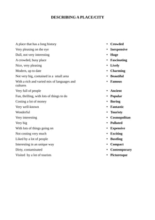 describing a city vocabulary for First Certificate | PDF