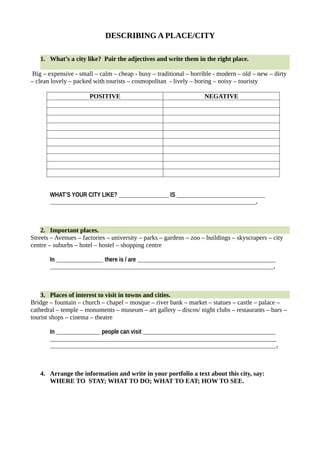 describing a city vocabulary for First Certificate | PDF