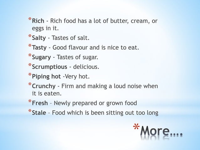 Adjectives for Describing Food | PPTX