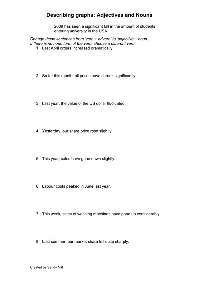 Describing graphs adjectives and nouns worksheets | PDF