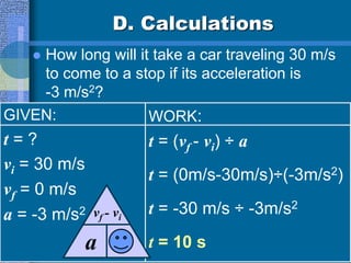 Describing motion, velocity, displacement | PPT