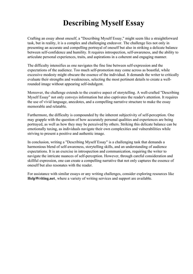 Describing Myself Essay. Carlow University | PDF