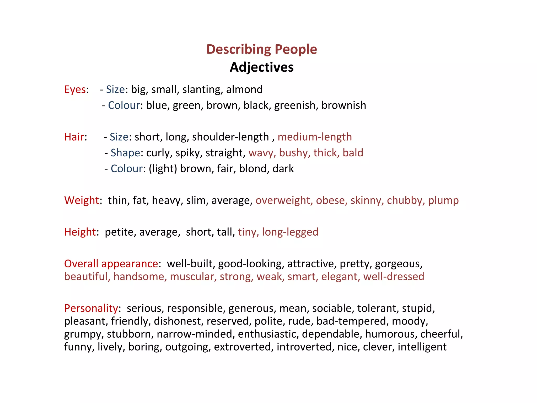 Describing People Adjectives | PPS | Beauty | Style & Fashion