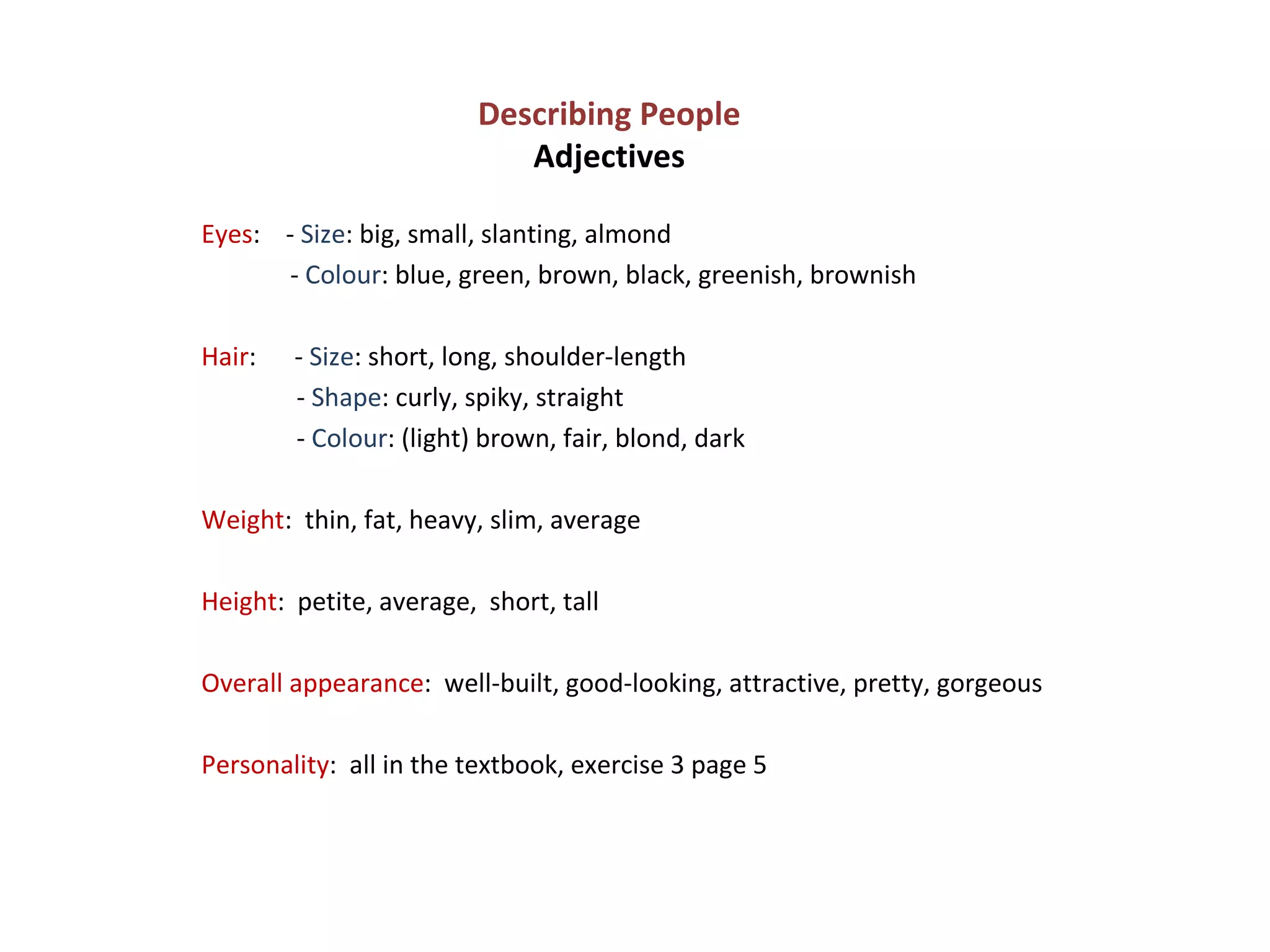 Describing People Adjectives | PPT