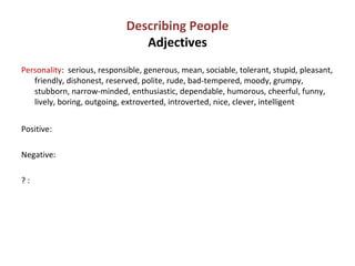 Describing People Adjectives | PPS