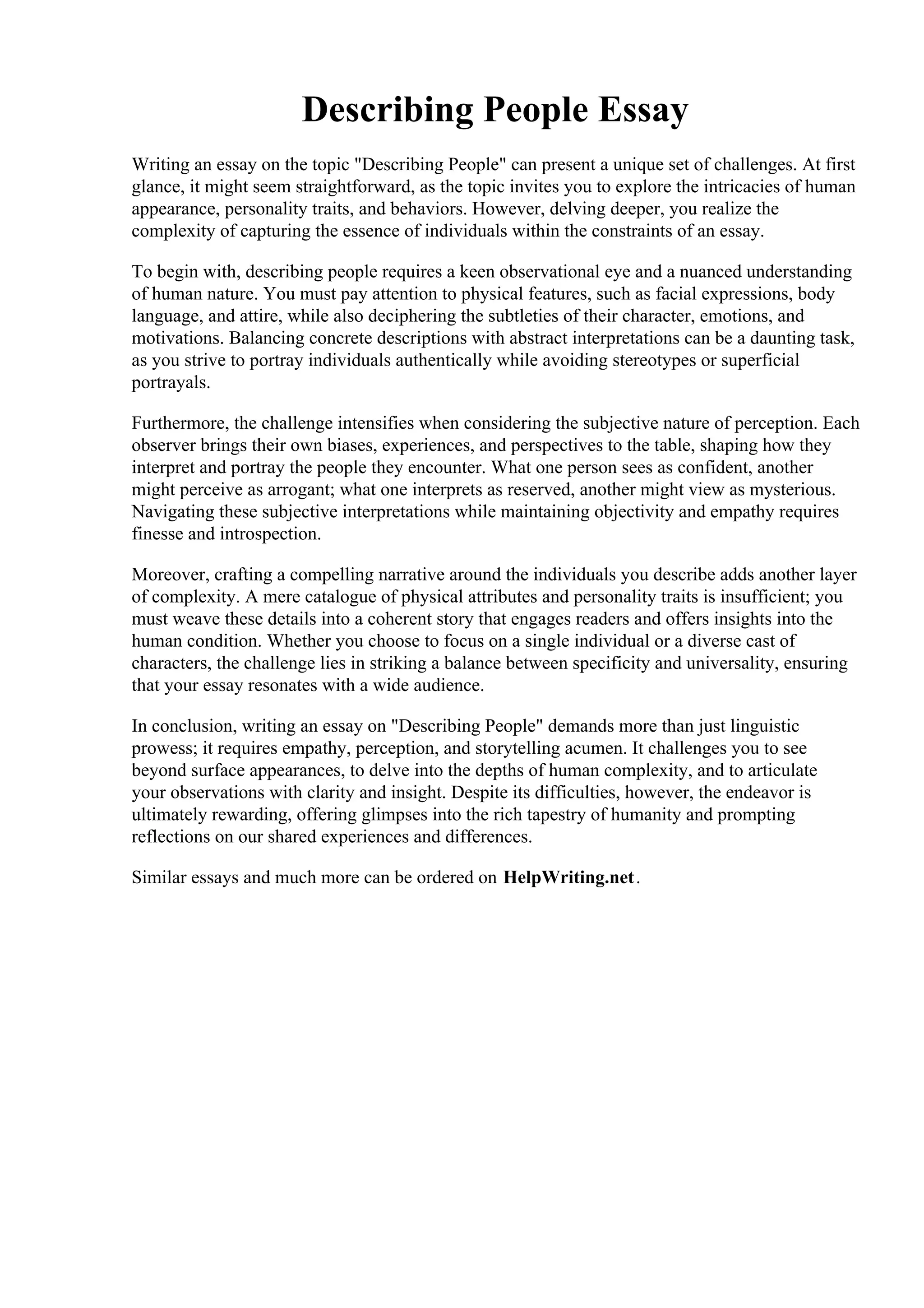 Describing People Essay | PDF