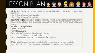 Describing people lesson plan | PPTX
