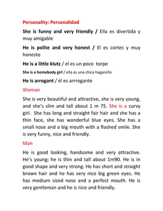 Describing people personality and appearance up | PDF