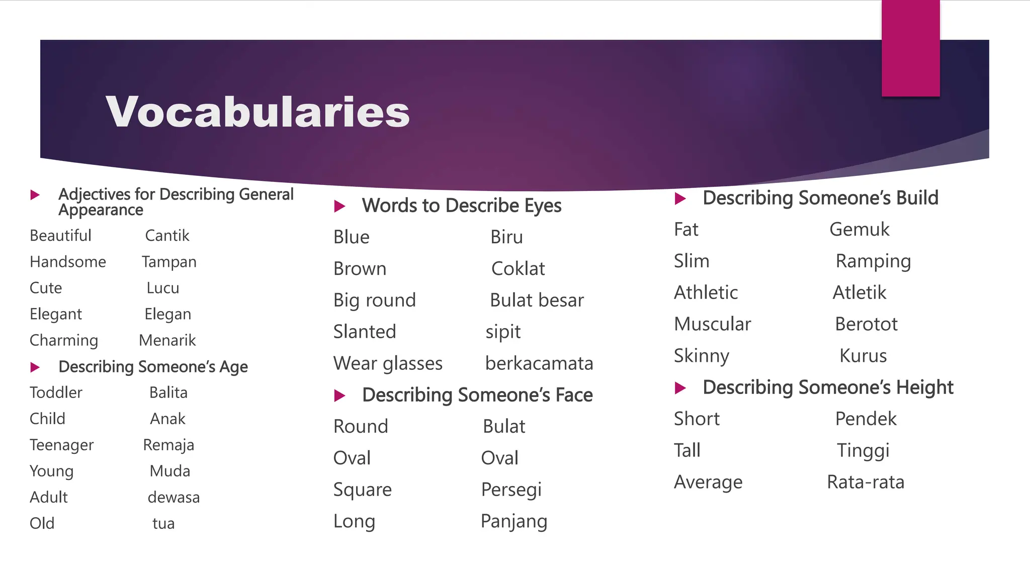 Describing Person’s Appearance in english | PPTX | Beauty | Style & Fashion