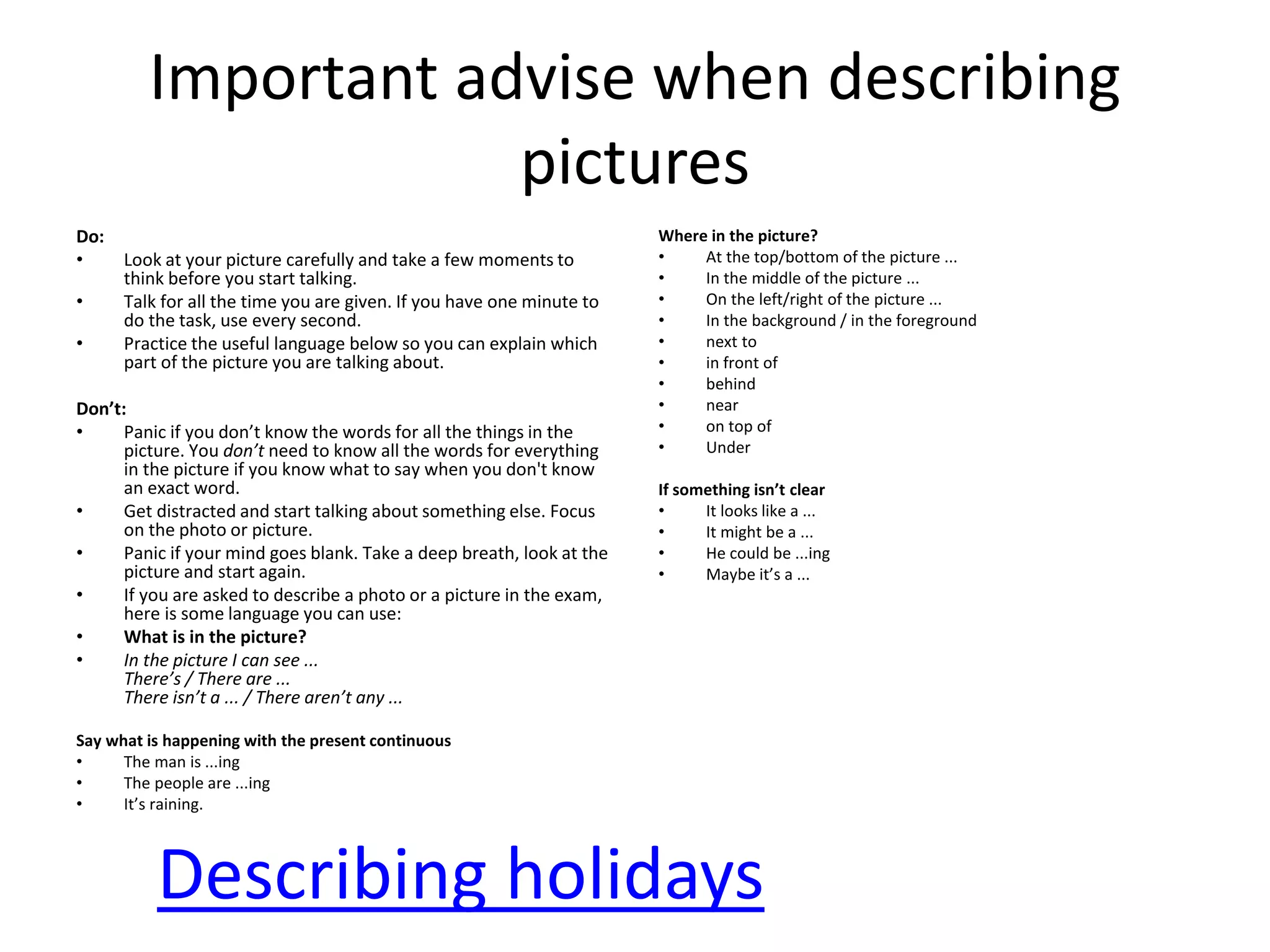 Describing pictures | PPTX